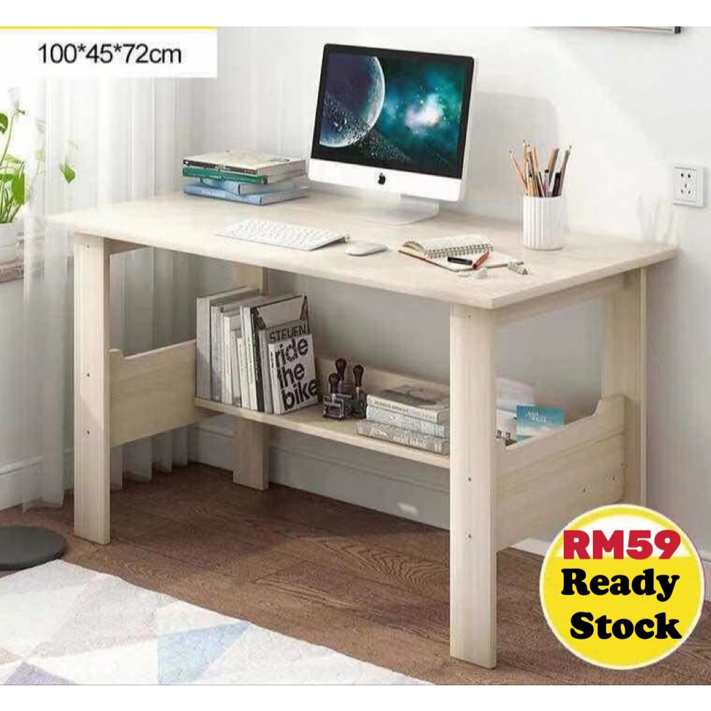 [READY STOCK] European-Style Wooden Desk with Hidden Shelve (Almond ...