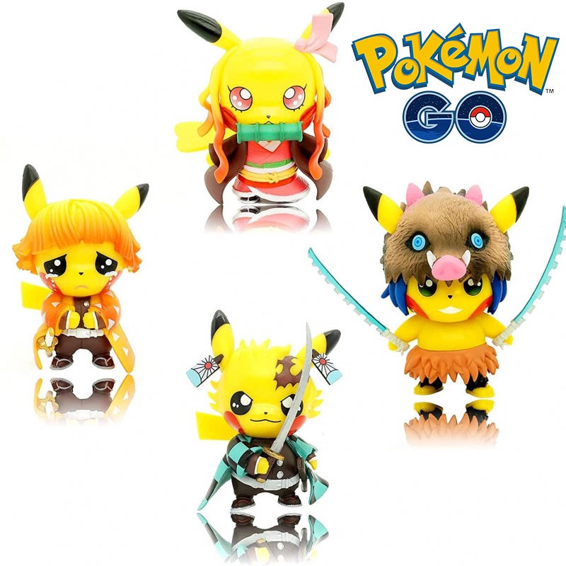 4pcs/set Pokemon Demon Slayer Pikachu Kamado Tanjirou Nezuko Anime ...