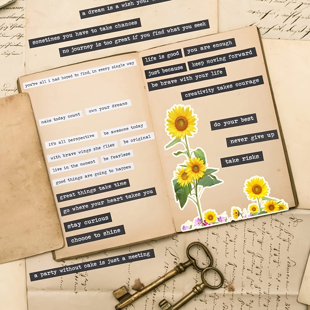 8 Sheets Vintage Quote Phrase Word Decorative Stickers for Scrapbooking ...