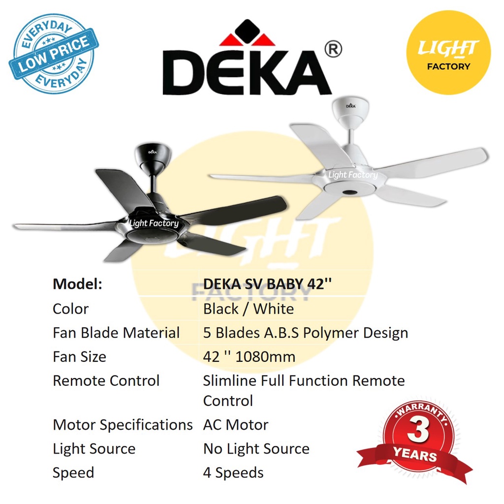 deka baby SV ceiling fan remote control 3 year warranty 42'' 4speed ...
