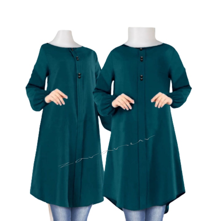 Muslimah Blouse Blouse Labuh Front Button Style Como Crepe (READY STOCK ...