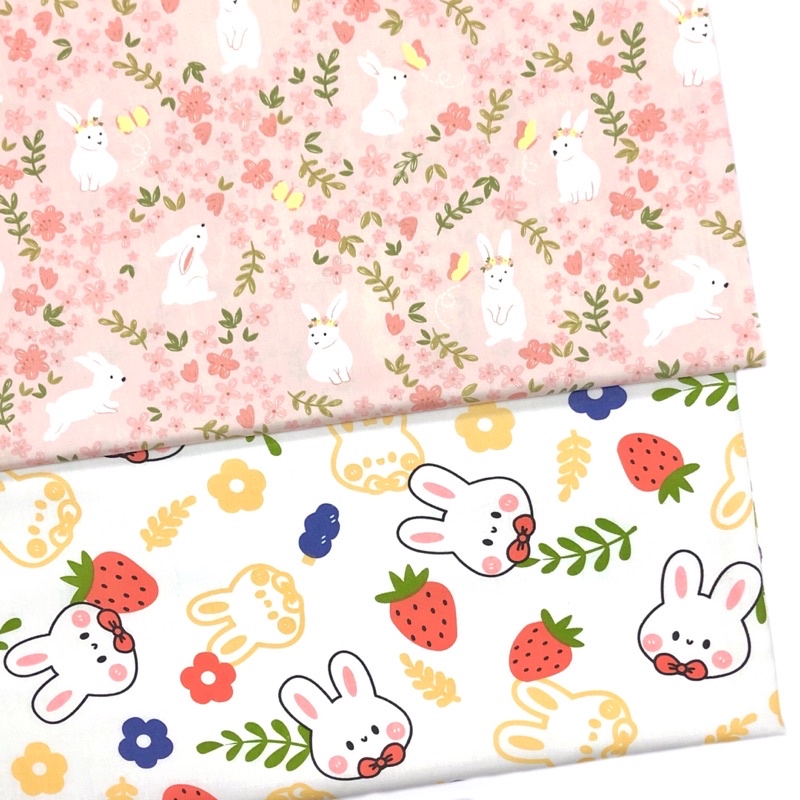 Cute Rabbit Flower & Strawberry Design Combed Cotton Twill Woven 100% ...