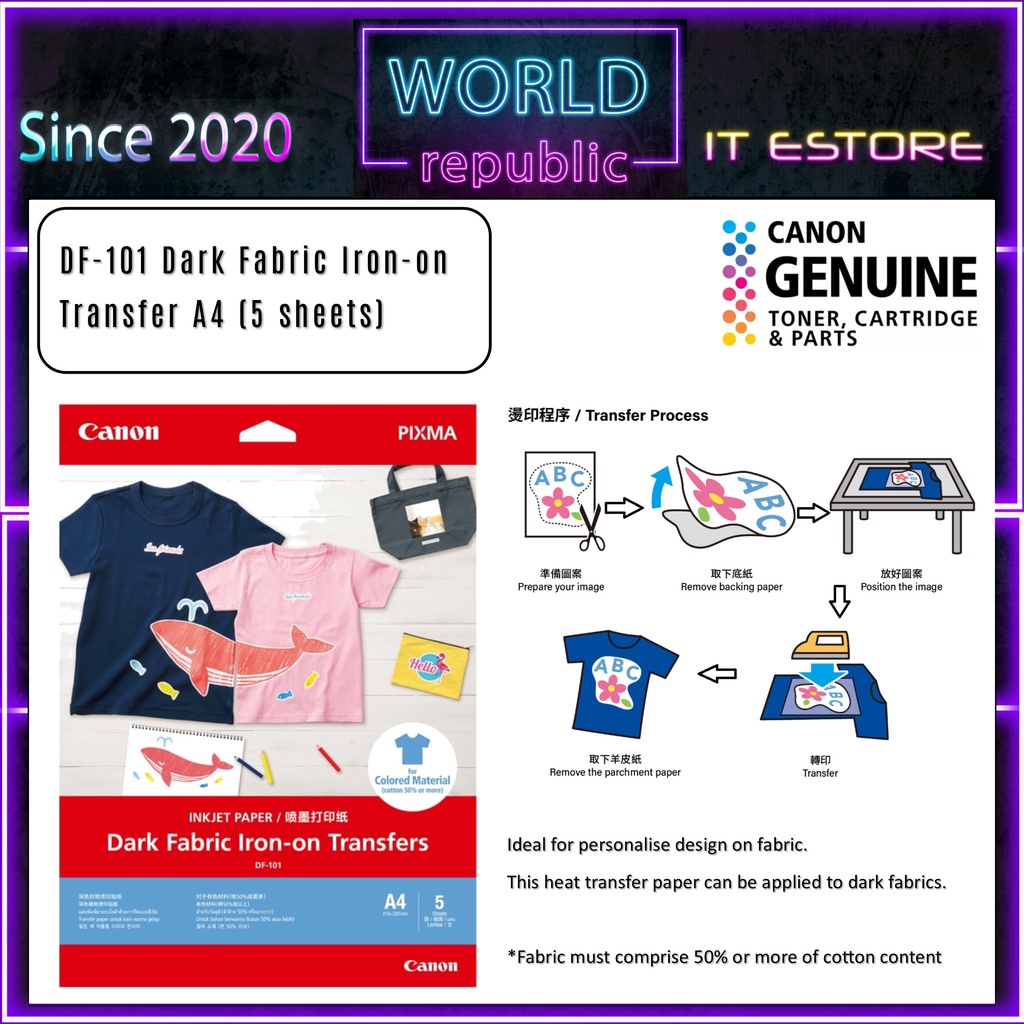 Canon DF-101 DF101 Dark Fabric Iron-On Transfers paper (160gsm/0.17mm ...