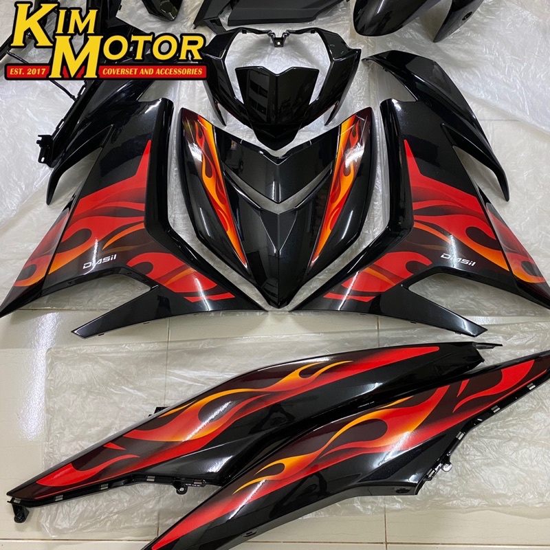 COVERSET Y15 V1 V2 ORIGINAL VELOZI MXKING METALLIC BLACK MERAH API FIRE ...