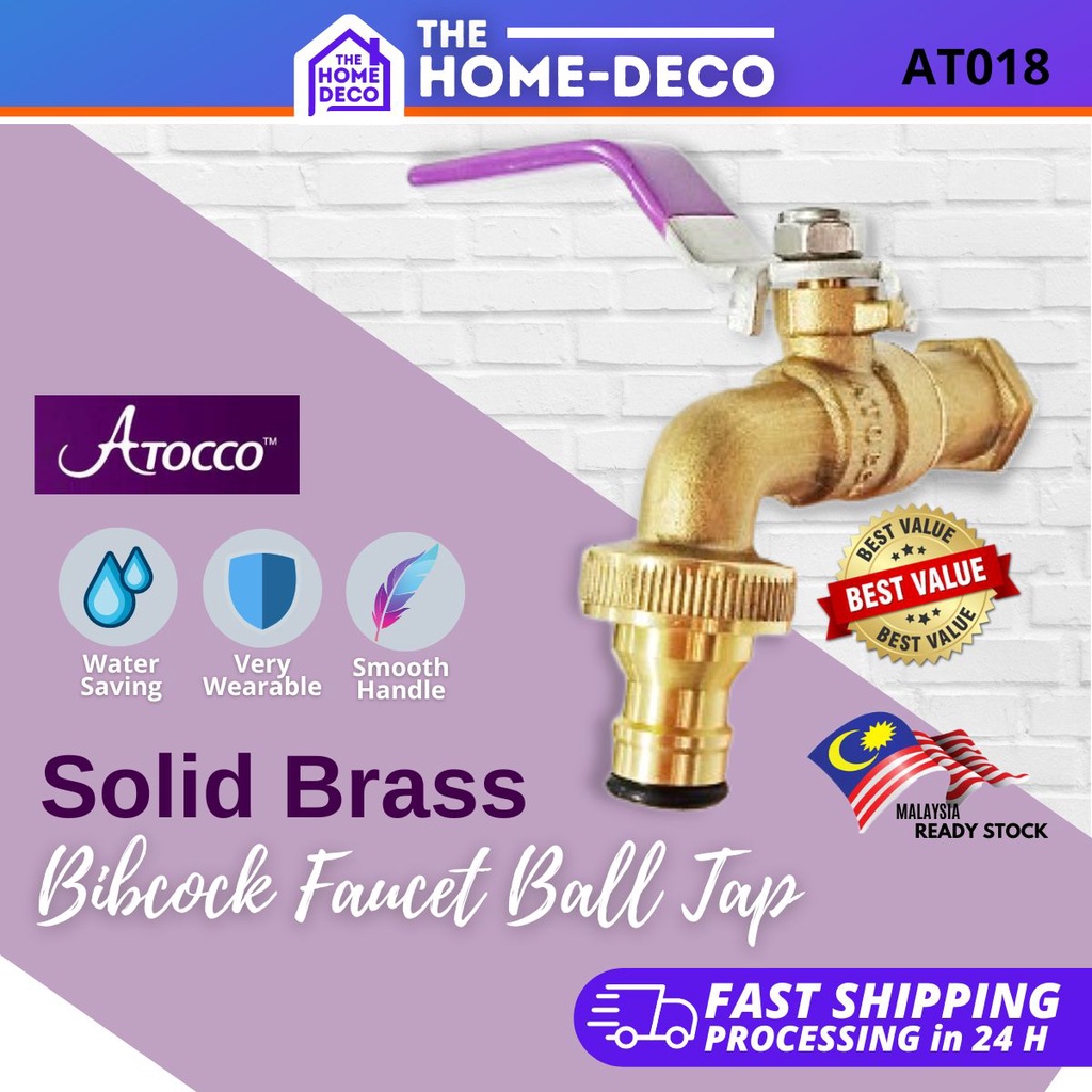 ATOCCO AT018 1/2 inch Solid Brass Bibcock Faucet Ball Valve Bib Tap ...