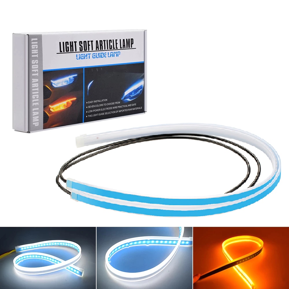 1Pair LED DRL Headlight Strip Lights Amber Sequential Turn Signal Light ...