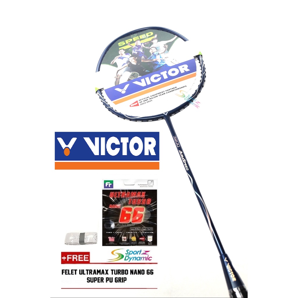 VICTOR AURA SPEED 3200 BADMINTON RACKET (D.M blue) (FREE ORIGINAL FELET ...