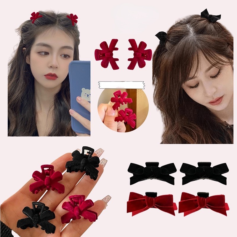 Velvet Bow Hairpin Female Korean Fashion | Shopee Malaysia