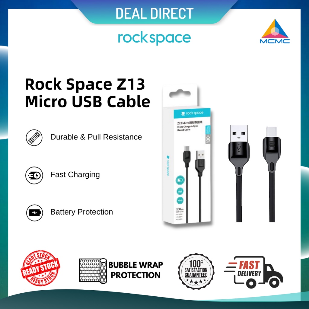 Rock Space Micro USB Cable Charger Charging 100cm Black Anti Tangled ...