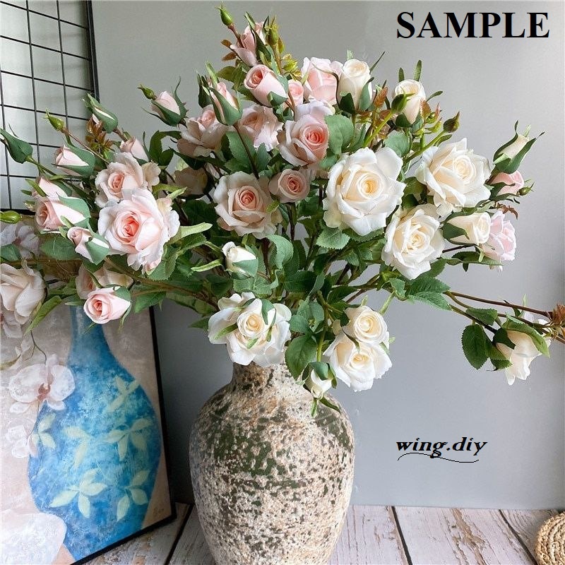 ARTIFICIAL 5 HEADS ROMANTIC ROSE FLOWER WITH LONG STEM/ HIASAN BUNGA ...