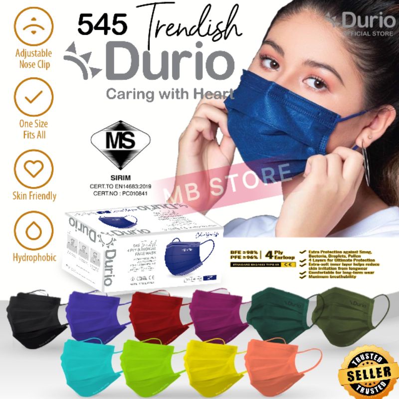 Durio 545 4 ply Trendish Adult Surgical Face Mask BFE99% DISPOSABLE ...