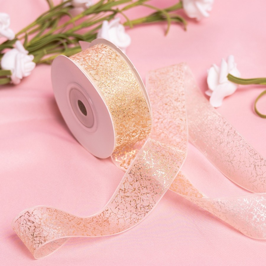1m/5m Twinkle Gold Textured Organza Ribbon | Gold Pattern Sheer Ribbon ...