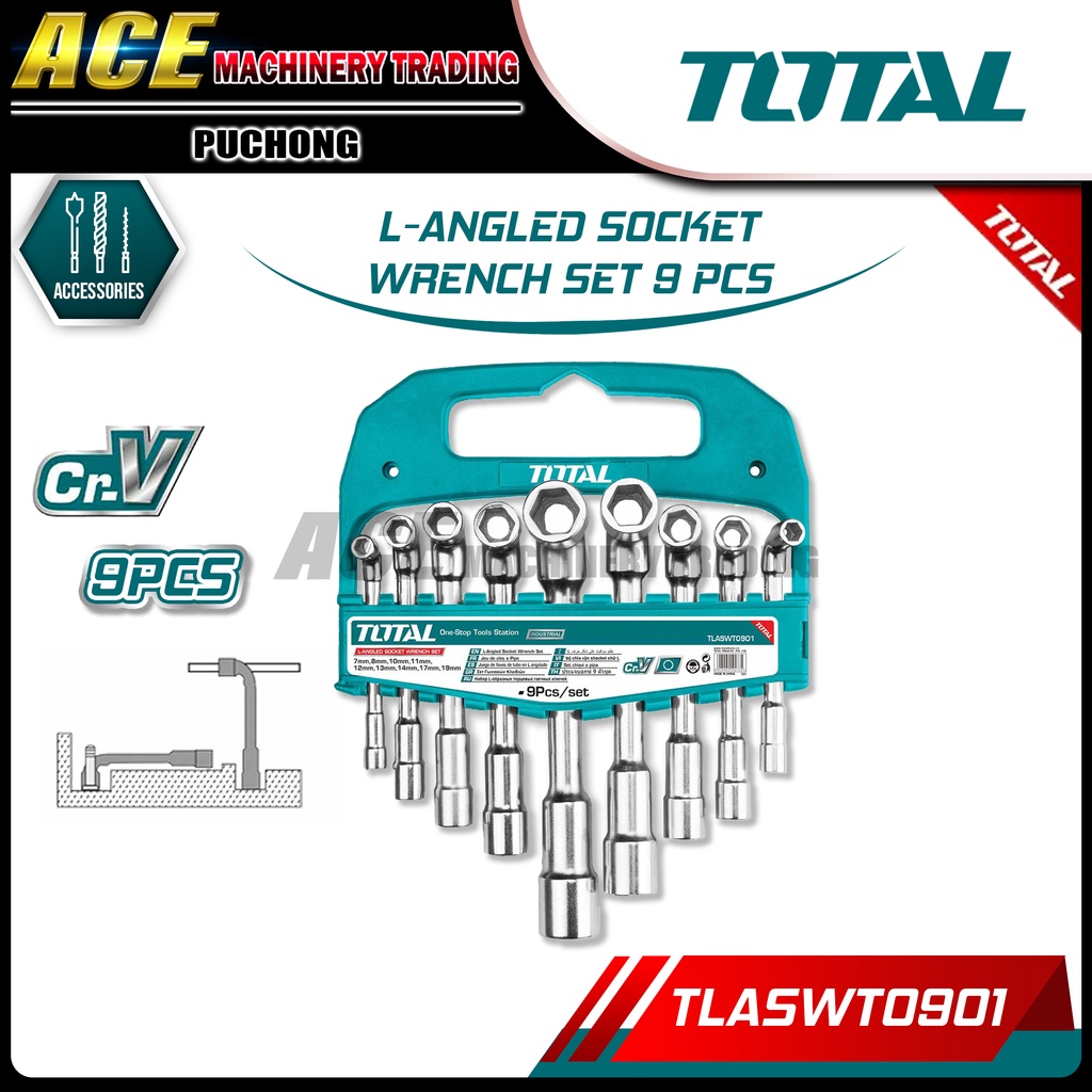 [ TOTAL ] L-Angled Socket Wrench Set - TLASWT0901 | Shopee Malaysia