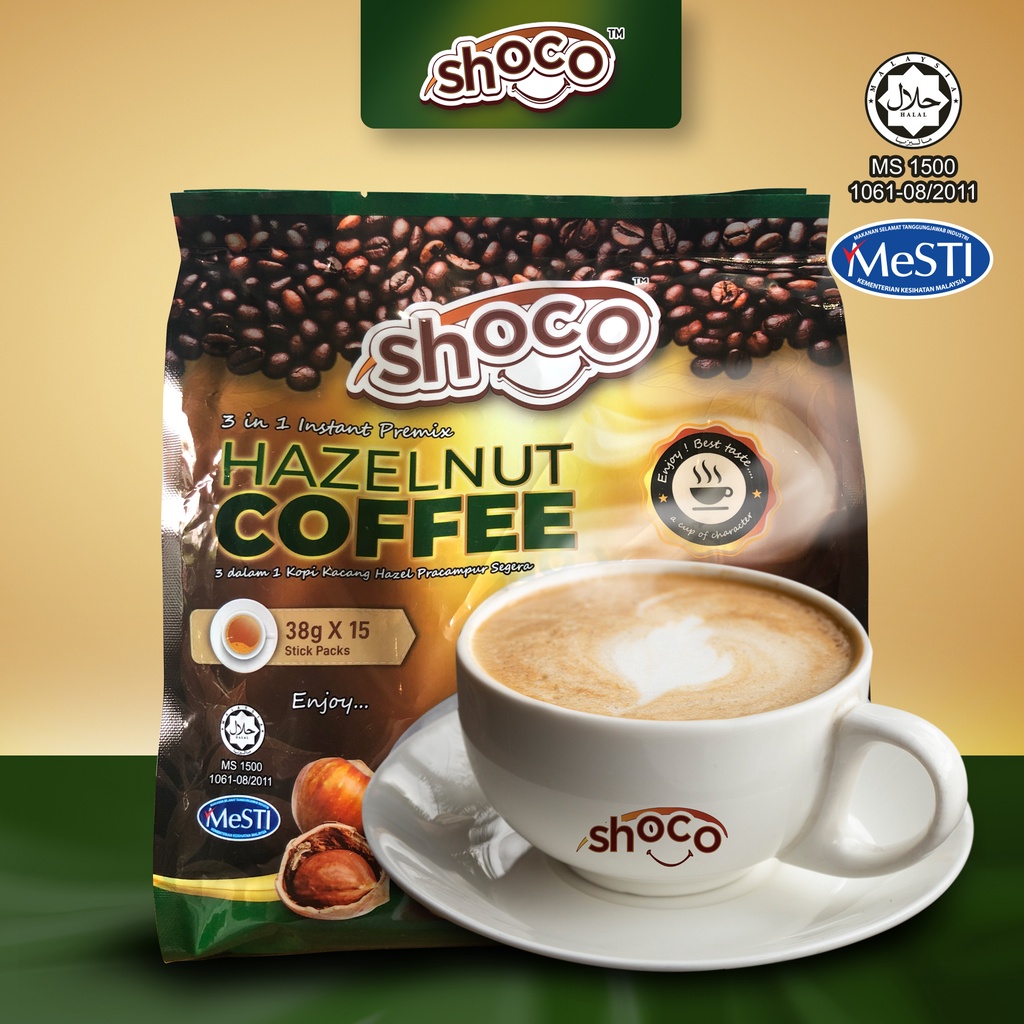 [Halal] Shoco | 3 in 1 Hazelnut Coffee | 38g x15 sachets | Hazelnut ...