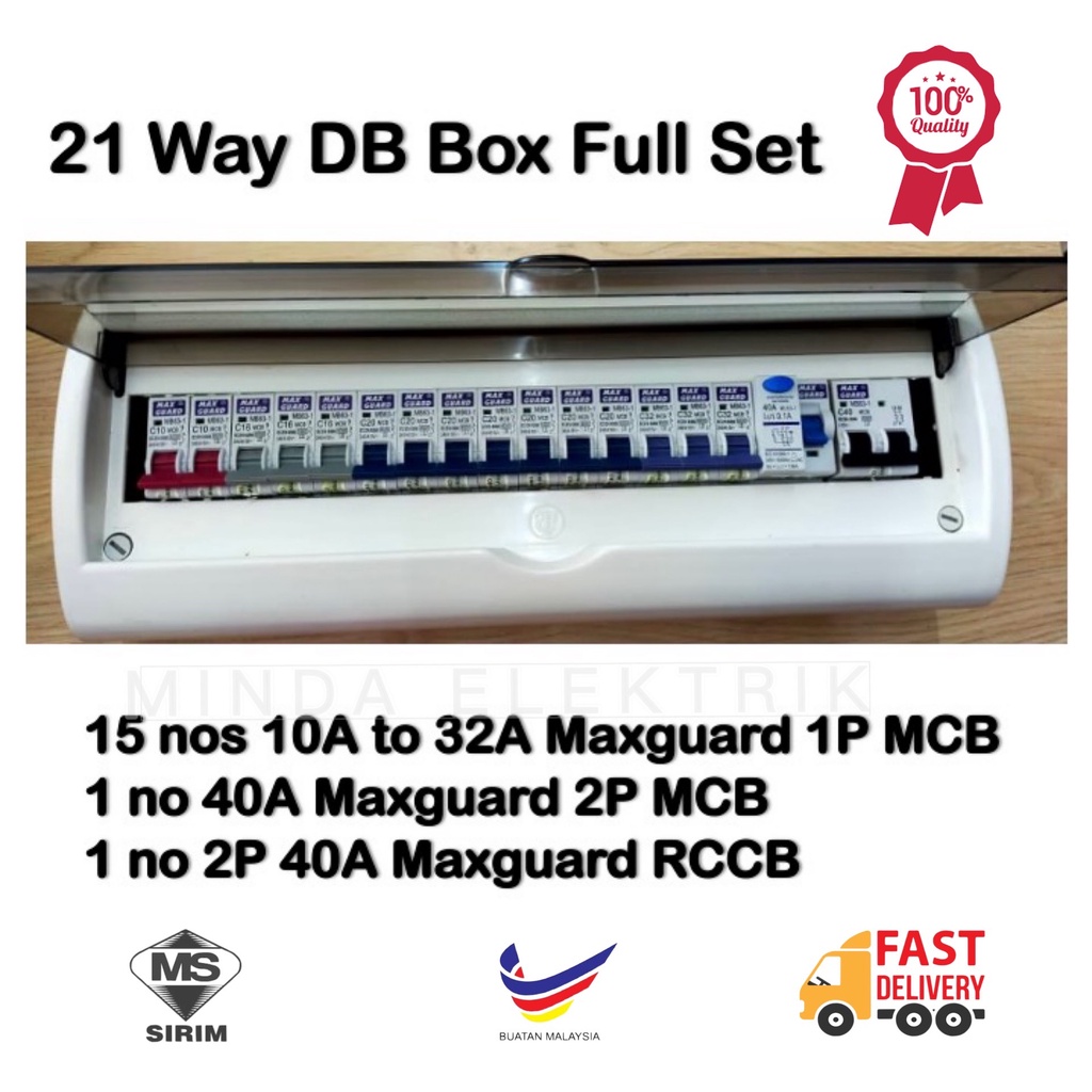 DB Box 21 way 40A (Full Set) Maxguard 1P MCB 10A -32A Distribution ...