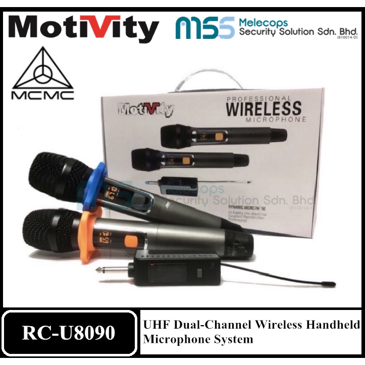 MOTIVITY RC-U8090 UHF Dual-Channel Wireless Handheld Microphone System ...