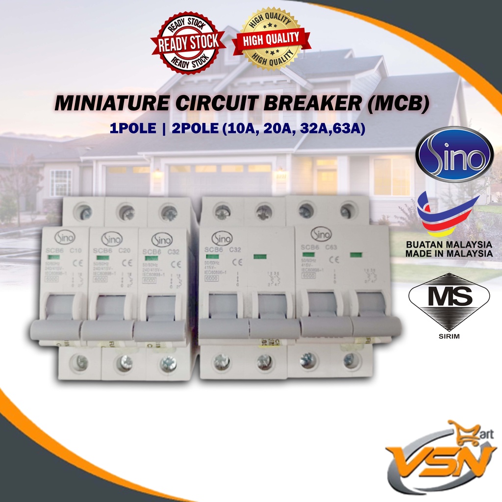 SINO 1Pole (6KA) MCB 10A , 20A AND 32A Miniature Circuit Breaker (SIRIM ...