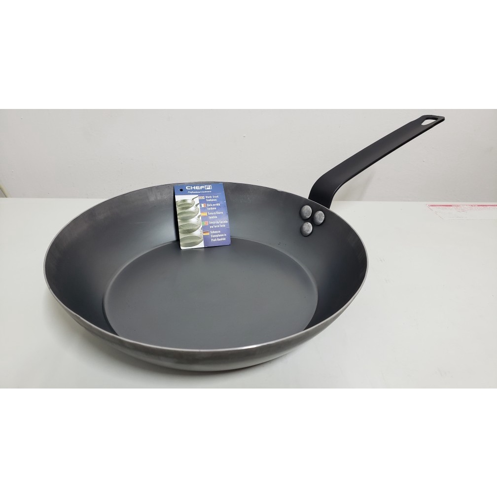 Black Carbon Steel Pan Cooking Frying Pan Cookware Long Ladle Kitchen ...