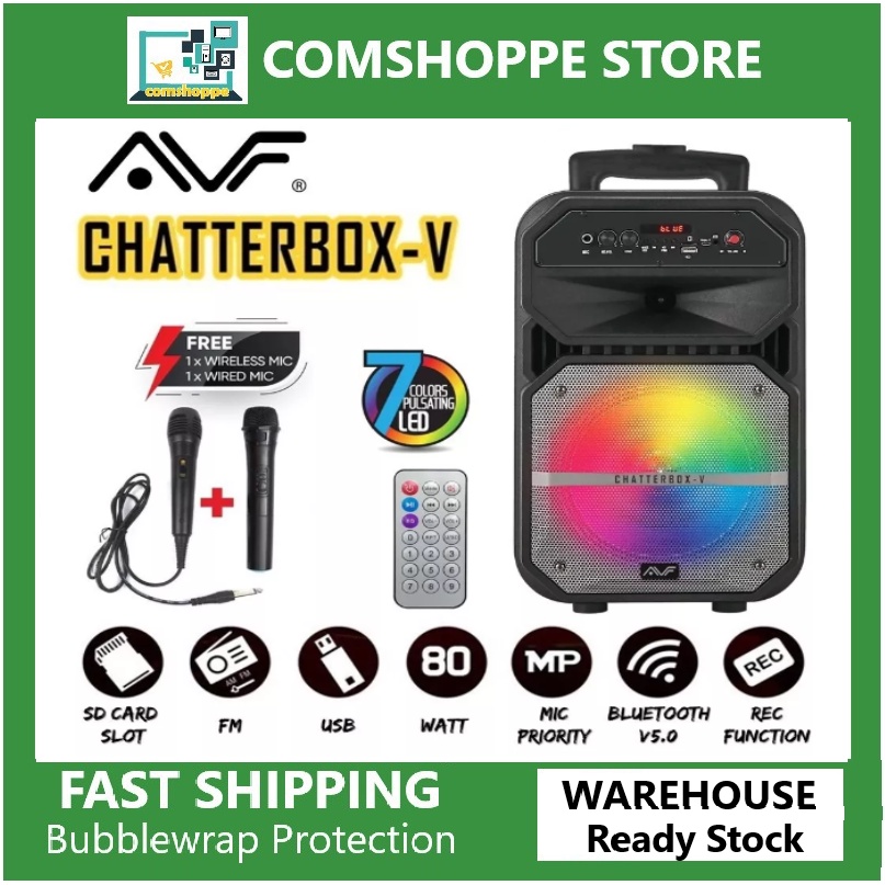 AVF Chatterbox-V Portable Bluetooth Speaker FREE 1 wireless mic & 1 ...