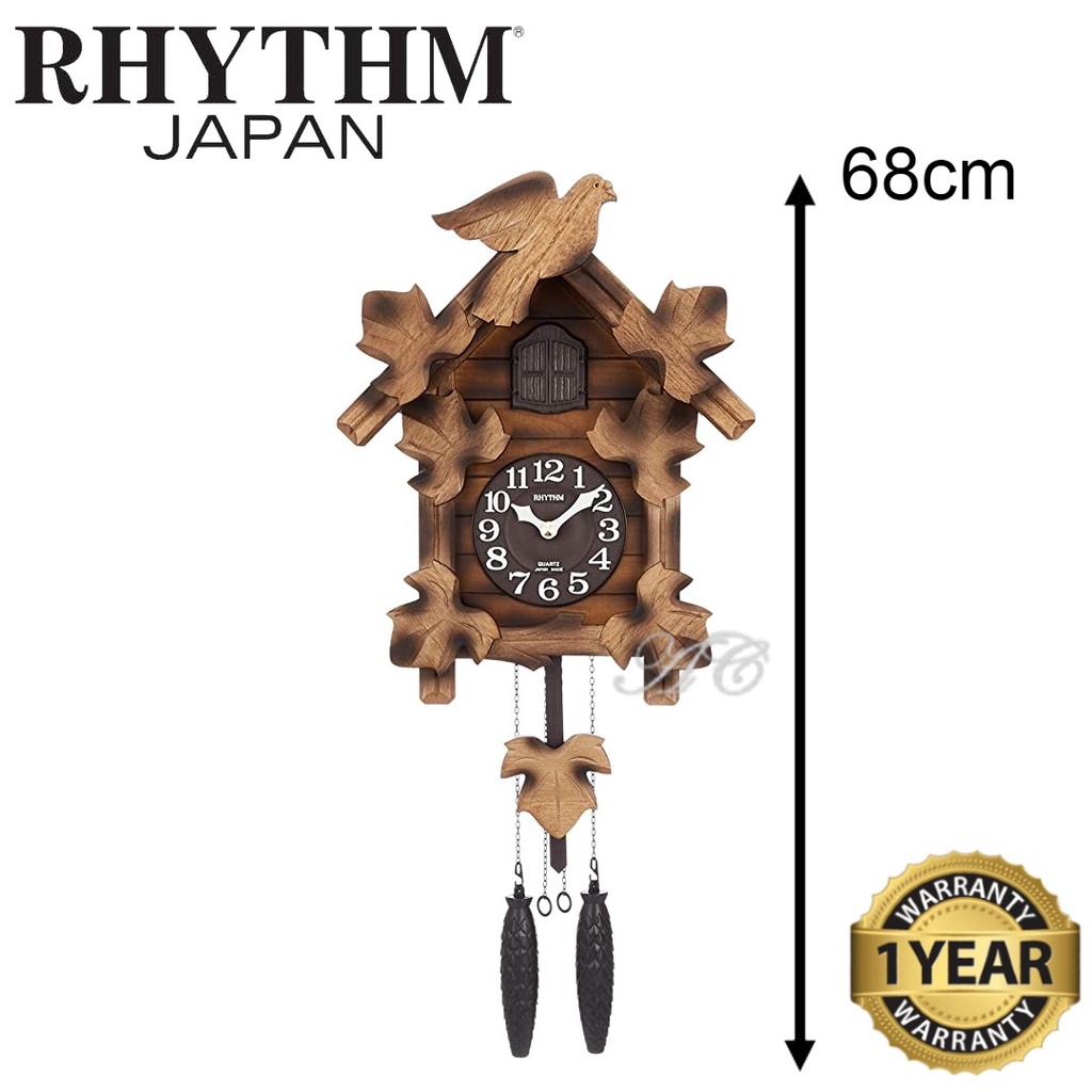 100% ORIGINAL RHYTHM Cuckoo Bird Wooden Pendulum Brown Clock (Jam ...