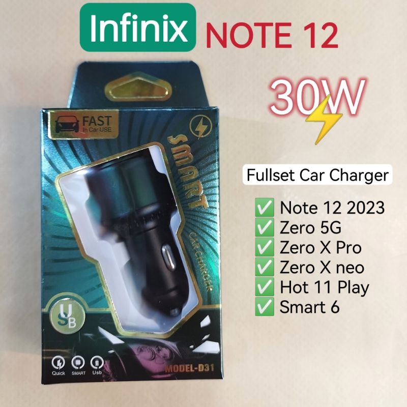 Infinix Note 12 Smart 8 Pro In-Car Charger Adapter Support 30W Fast ...
