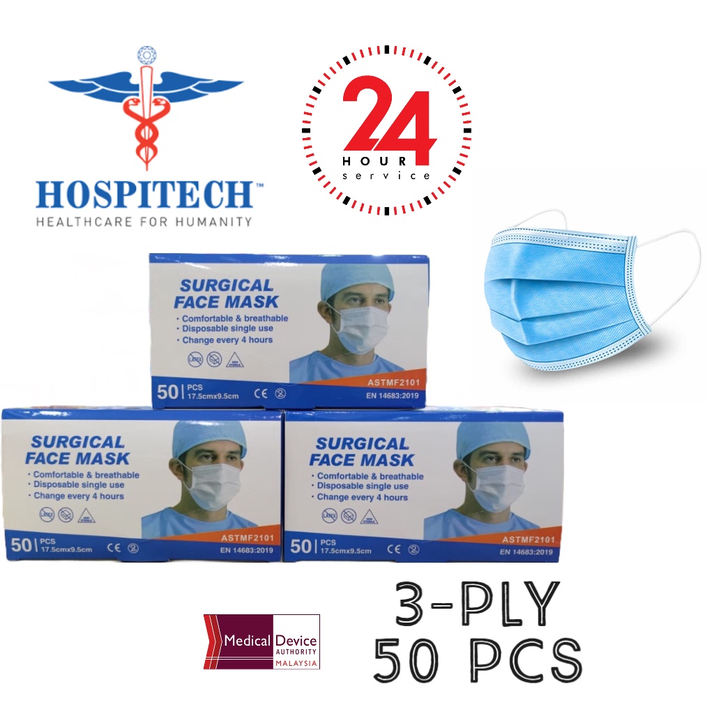 HOSPITECH 3-Ply Surgical Face Mask (Earloop) (50pcs) | Shopee Malaysia