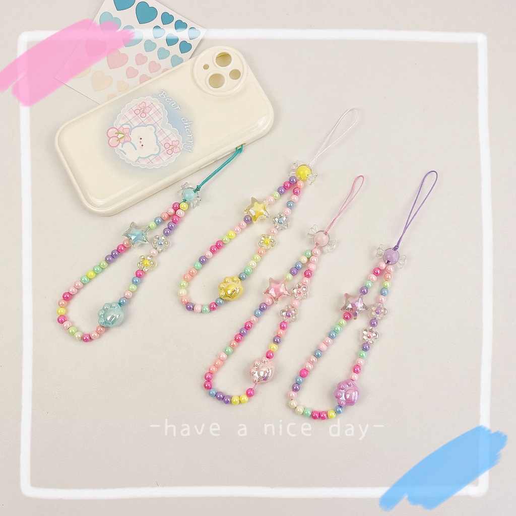 New Cute Cartoon Cat Claw Mobile Phone Chain Colorful Beaded Lanyard ...
