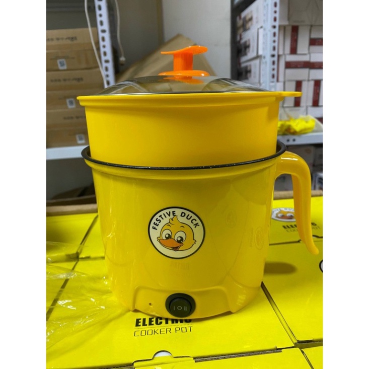 Yellow DUCK 2-layer Mini Electric Hot Pot Multifunctional for Cooking Rice, Hot Pot, Porridge ...