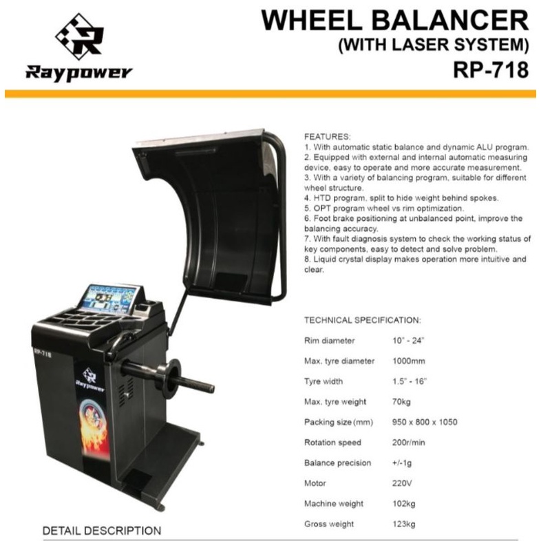 RAYPOWER Digital Wheel Balancer Machine With Digital Ruler And ...
