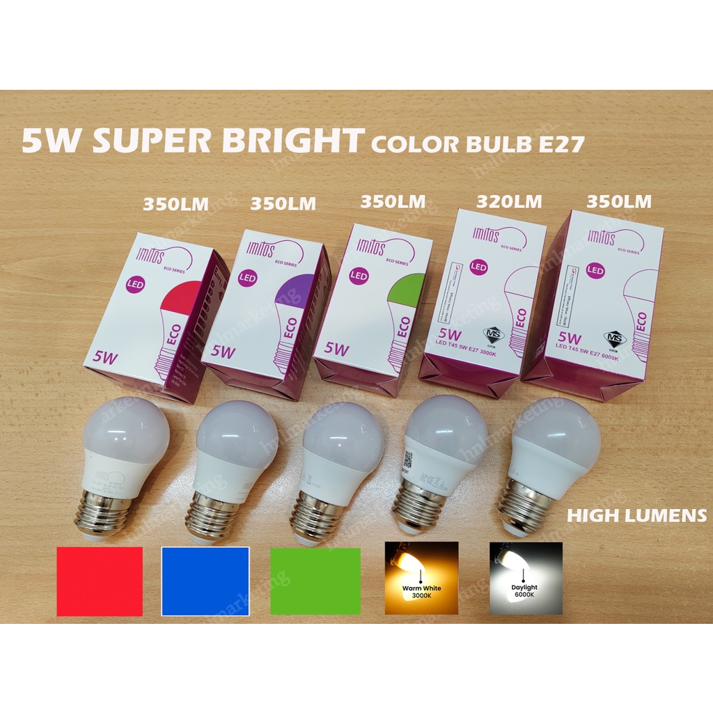 COLOR LED BULB 5W PING PONG E27 HIGH BRIGHTNESS RED BLUE GREEN YELLOW ...