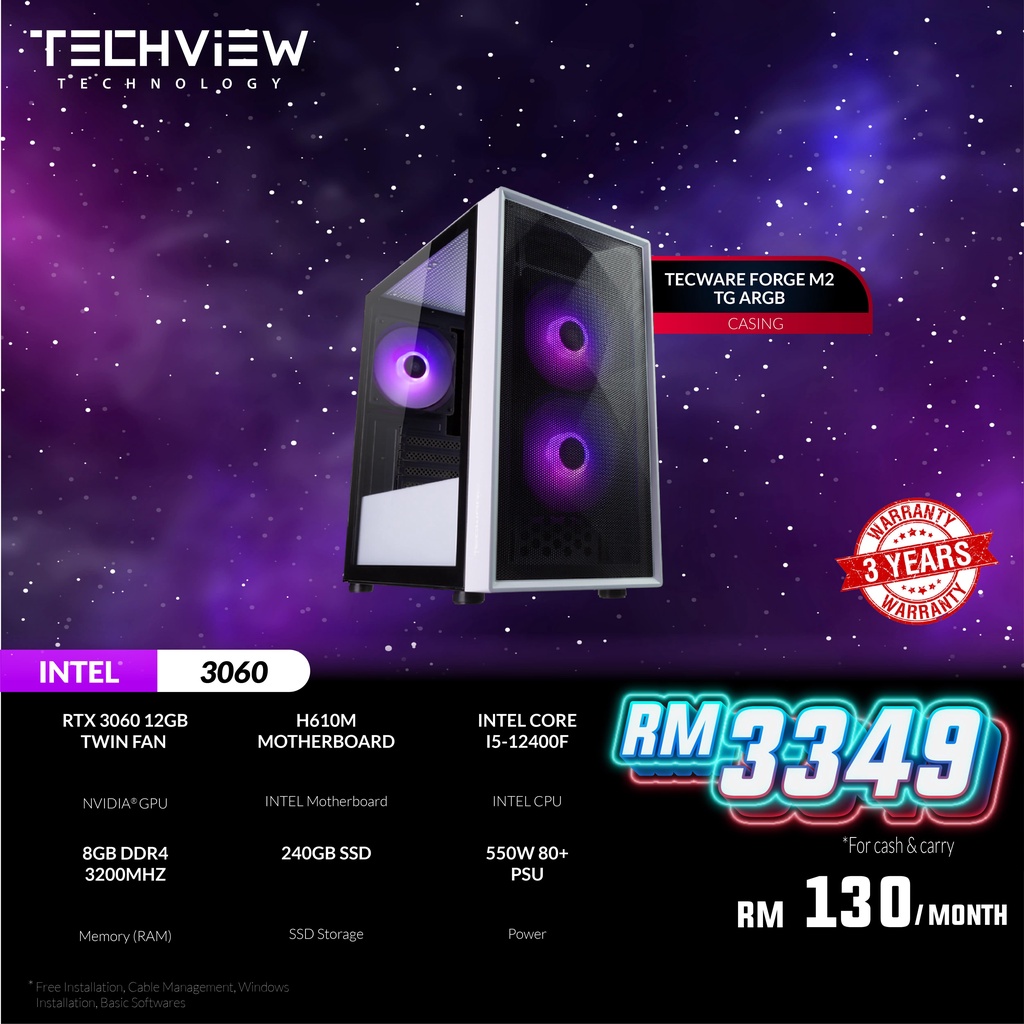 TECHVIEW GAMING PC INTEL CORE I5-12400F + RTX 3060 PROMOTION PACKAGE | Shopee Malaysia