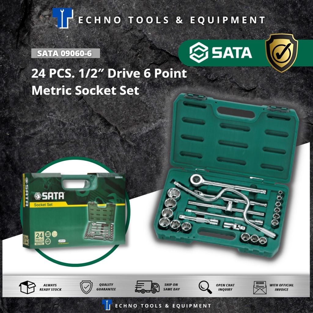 SATA 09060 12PT / 09060-6 6PT 24Pc. 1/2" Drive Metric Socket Set - New ...