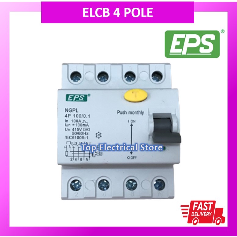 EPS ELCB RCCB 4 POLE 40A/63A/100A 30MA 100MA 300MA | Shopee Malaysia