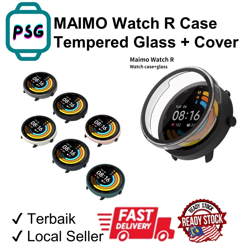 (PSG) MAIMO Watch R Case Tempered Glass + Cover Design Full Protect ...