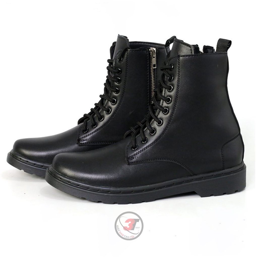 Men's high-neck boots, 3cm height-increasing zip, combat boots version ...
