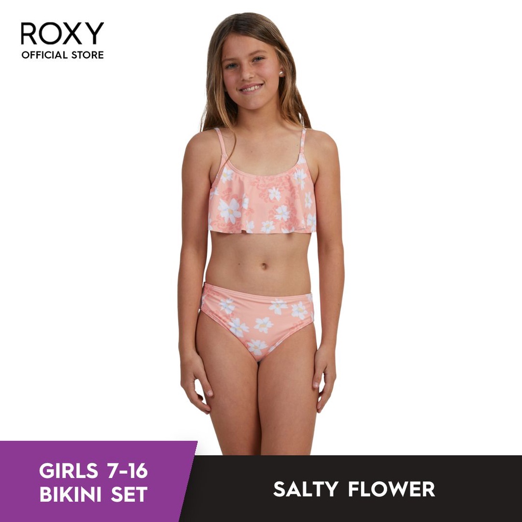 Roxy Girls 7-16 Salty Flower Flutter Bikini Set - Pink/Yellow/Blue | Shopee Malaysia
