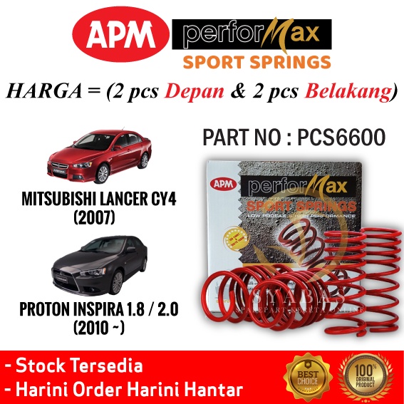 ORIGINAL APM PERFORMAX SPORT SPRING PROTON INSPIRA & MITSUBISHI LANCER CY4A 4 PCS DALAM 1 KOTAK ...