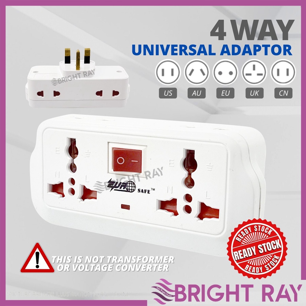 EUROSAFE/ME 3 Pin Full Copper Universal Socket Adaptor Extension for ...