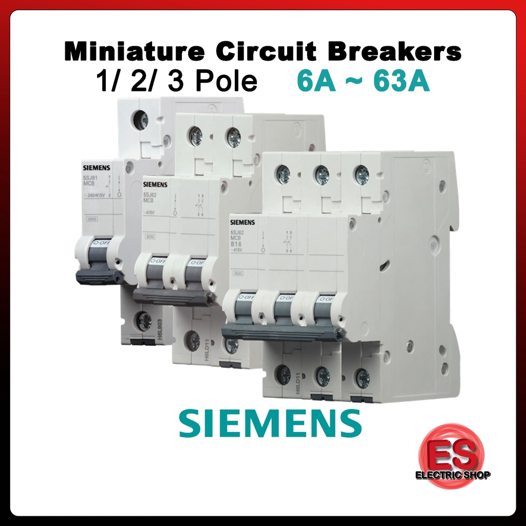 Siemens 5SJ6 Series MCB 6kA 1P / 2P / 3Pole 6 /10/16/20/25/32/40/63A Miniature Circuit Breakers ...