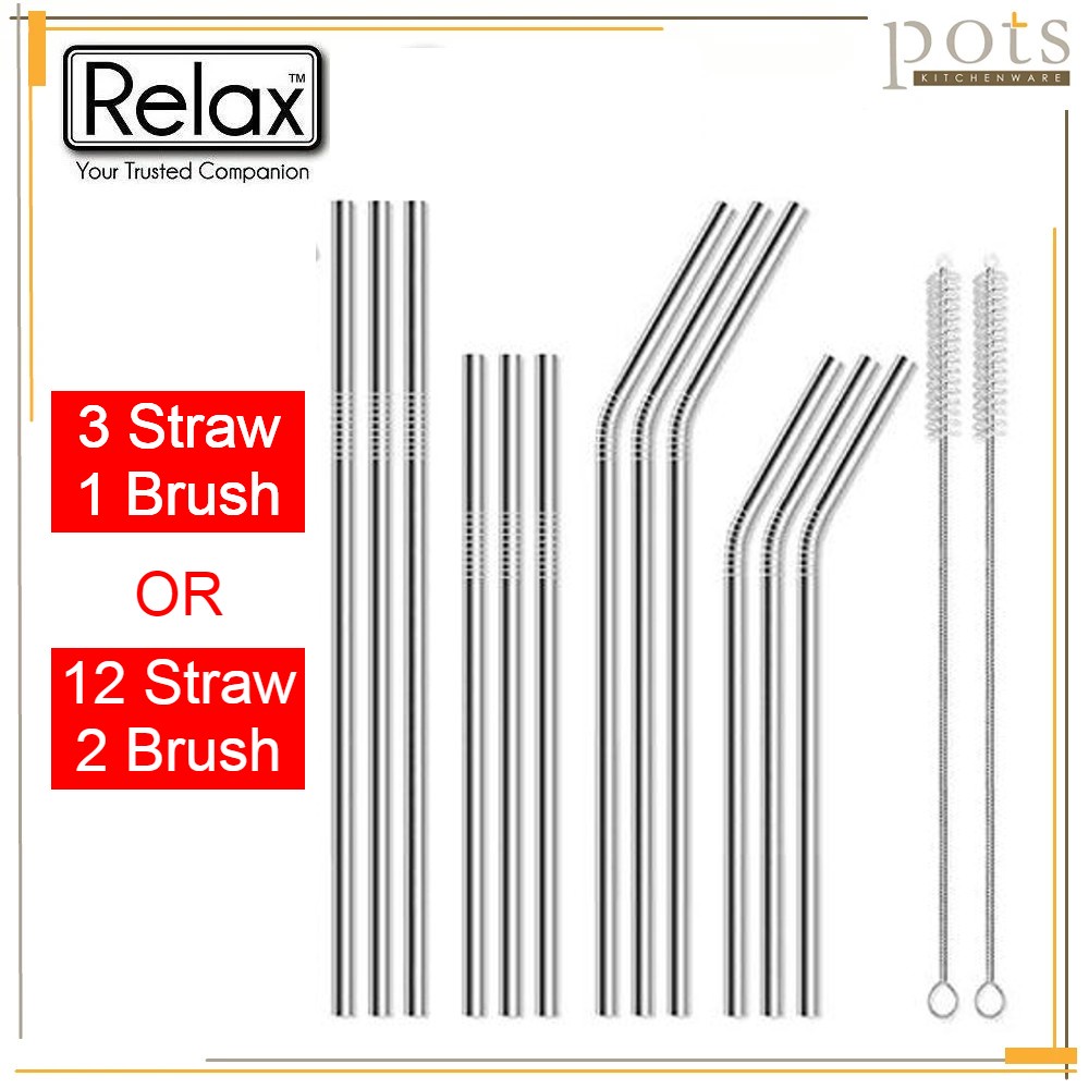 Relax 3pcs/12pcs Stainless Steel Reusable Washable Straight Straw Bend ...