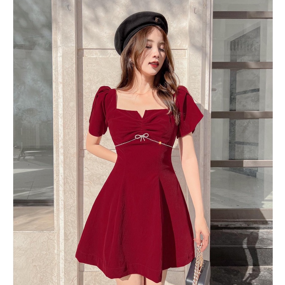 Jemie Dress - Split chest ruffled dress with bow | Shopee Malaysia