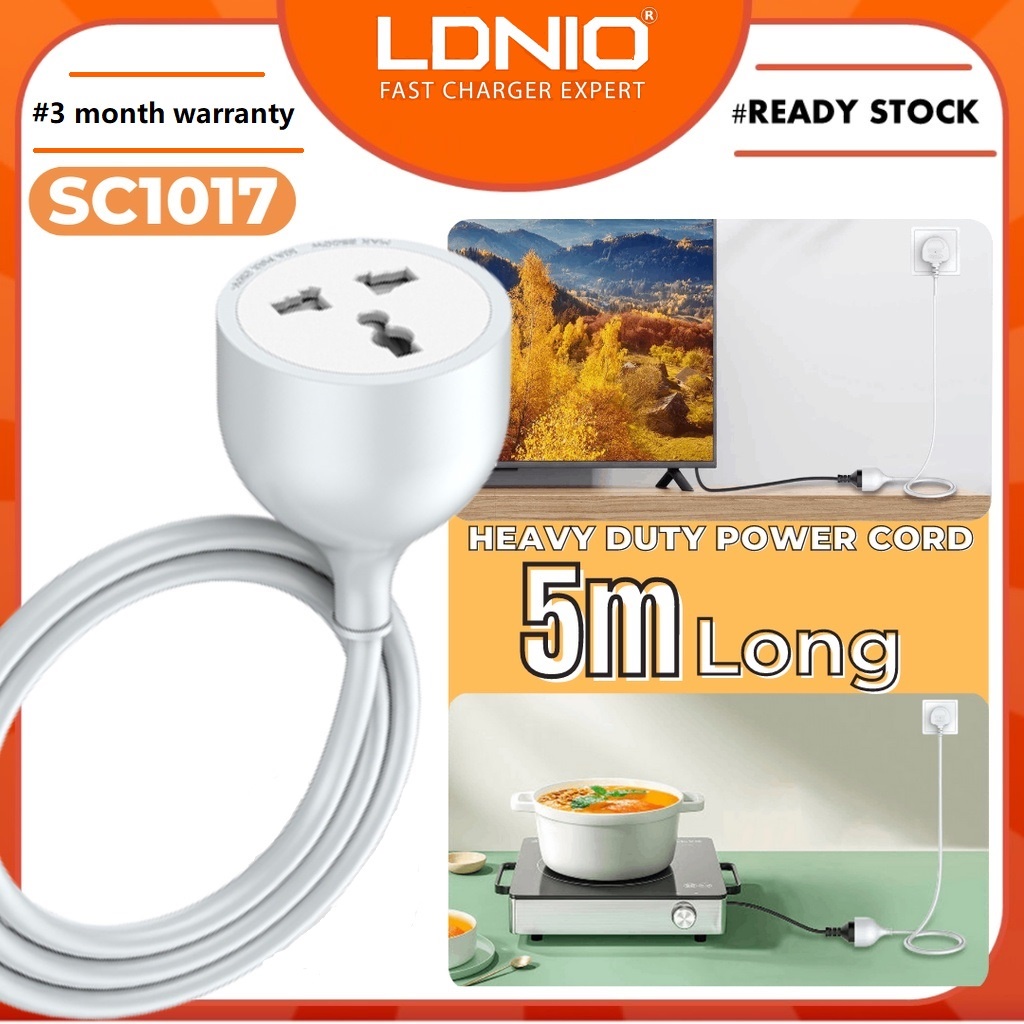 LDNIO Heavy Duty Extension Cord 5Meter Single Power Cord LDNIO SC1017 ...