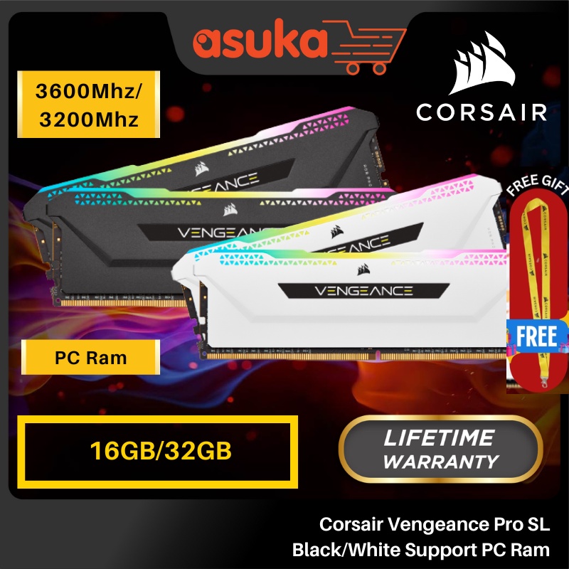 Corsair Vengeance Pro SL BK/WH RGB DDR4 16GB/32GB 3200MHz/3600MHz XMP Support Gaming PC Ram ...