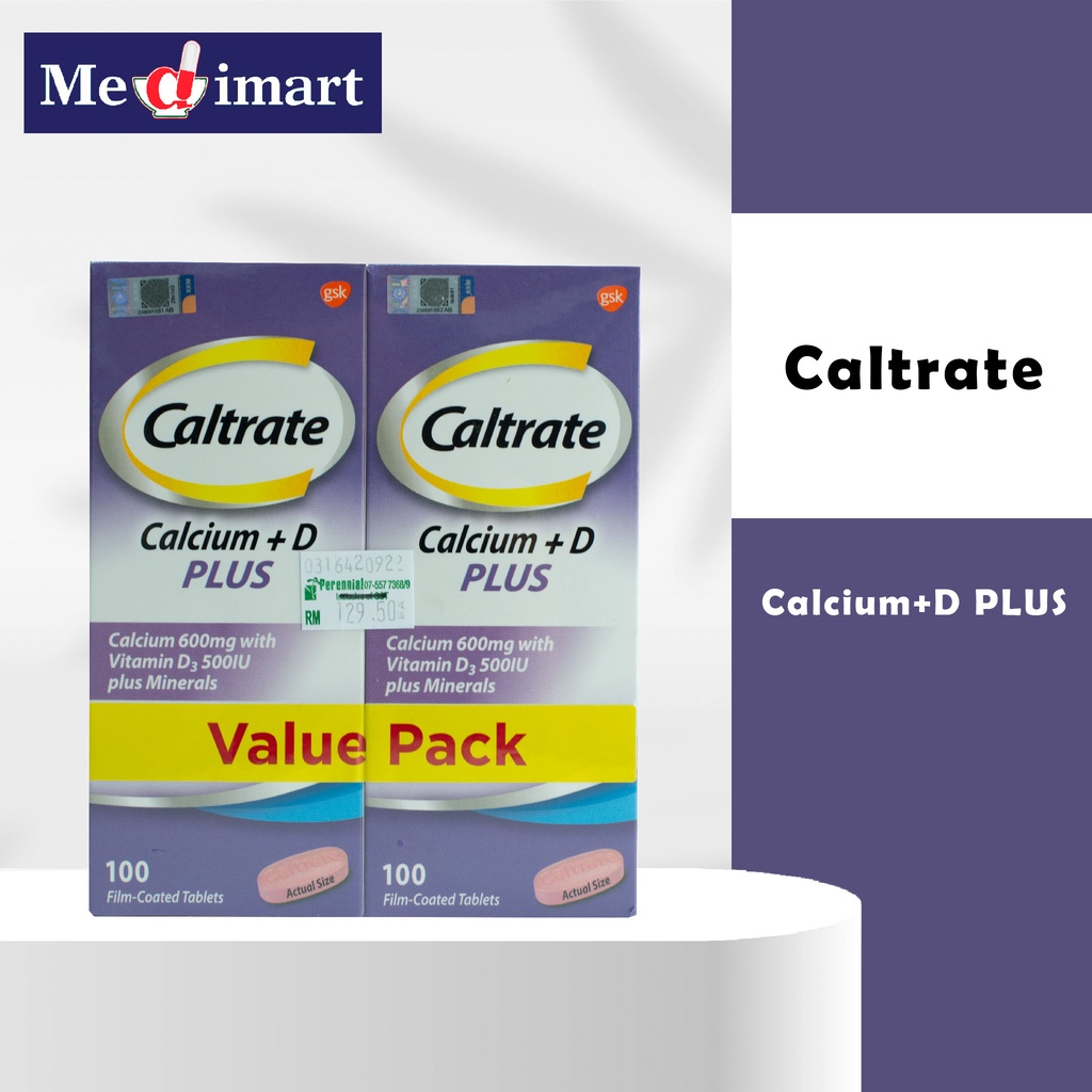 Caltrate Calcium 600mg + Vitamin D Plus Minerals (100's x 2) | Shopee ...