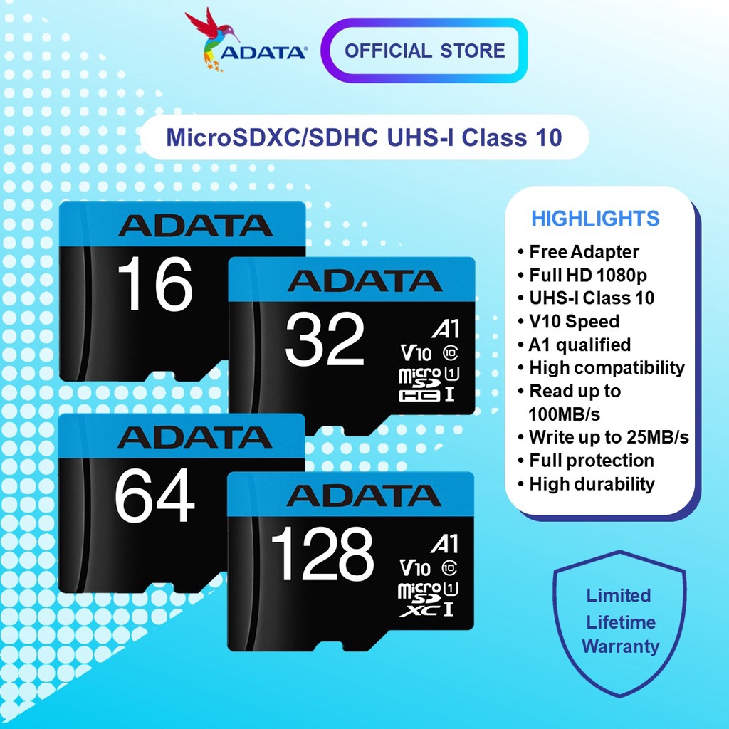 ADATA Micro SD UHS-I A1 CL10 (32GB/64GB/128GB) [FREE Adapter] LIFETIME ...