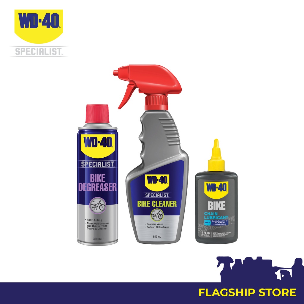 WD-40 Specialist Bike Cleaner 550ml + Bike Wet Chain Lube 118ml + Bike ...