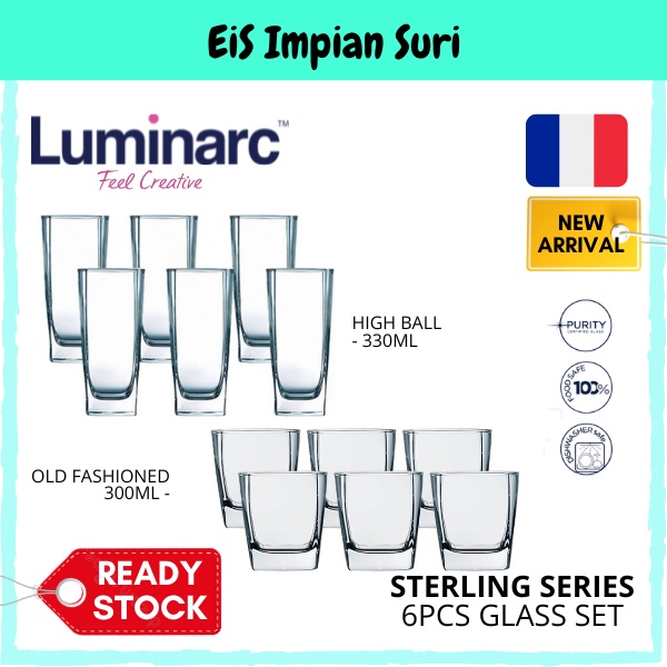 (Ready Stock!!) Luminarc Sterling 6pcs Glass Set Highball 330ml / Old ...