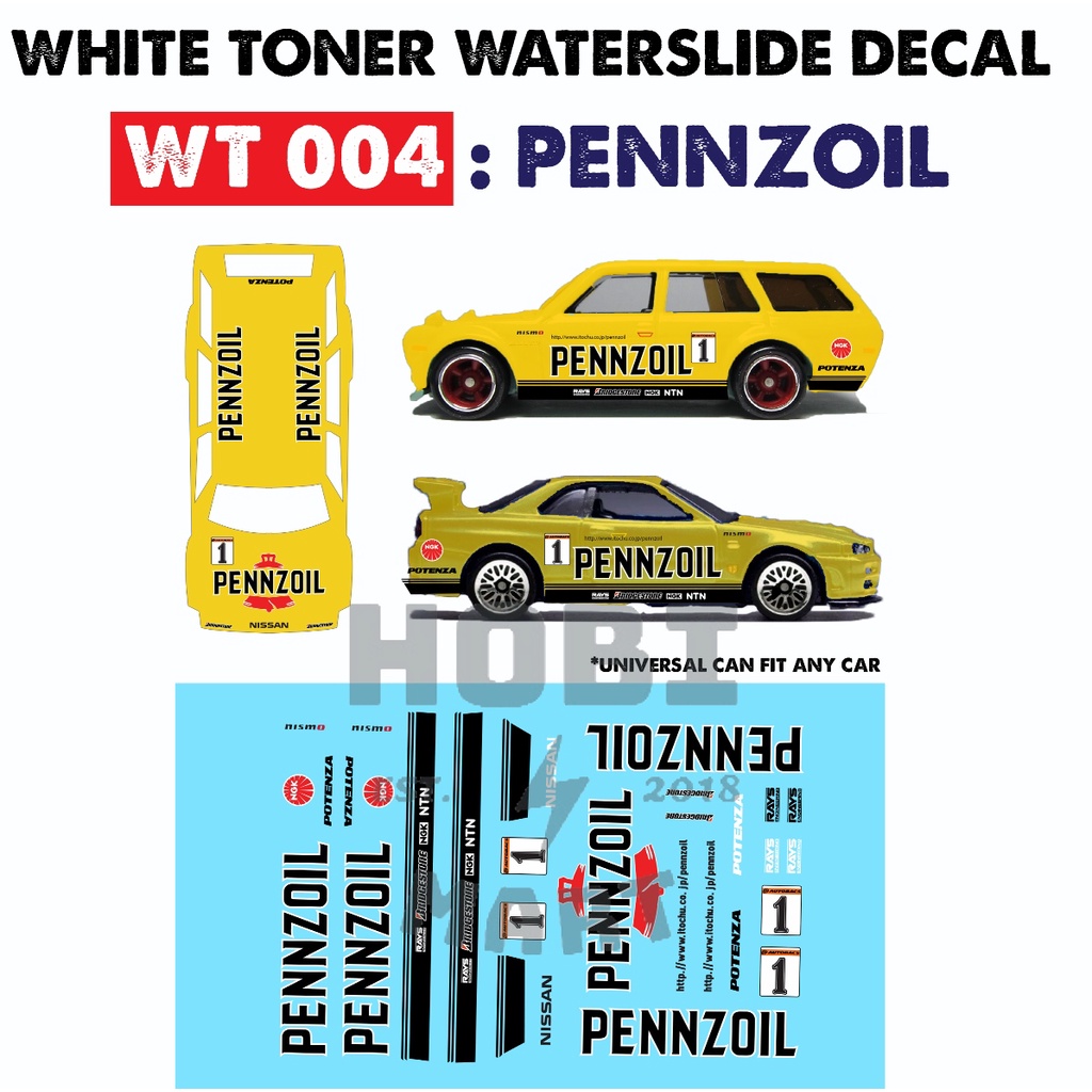 PENNZOIL Decals Hotwheels Tomica 1:64 diecast custom white toner ...
