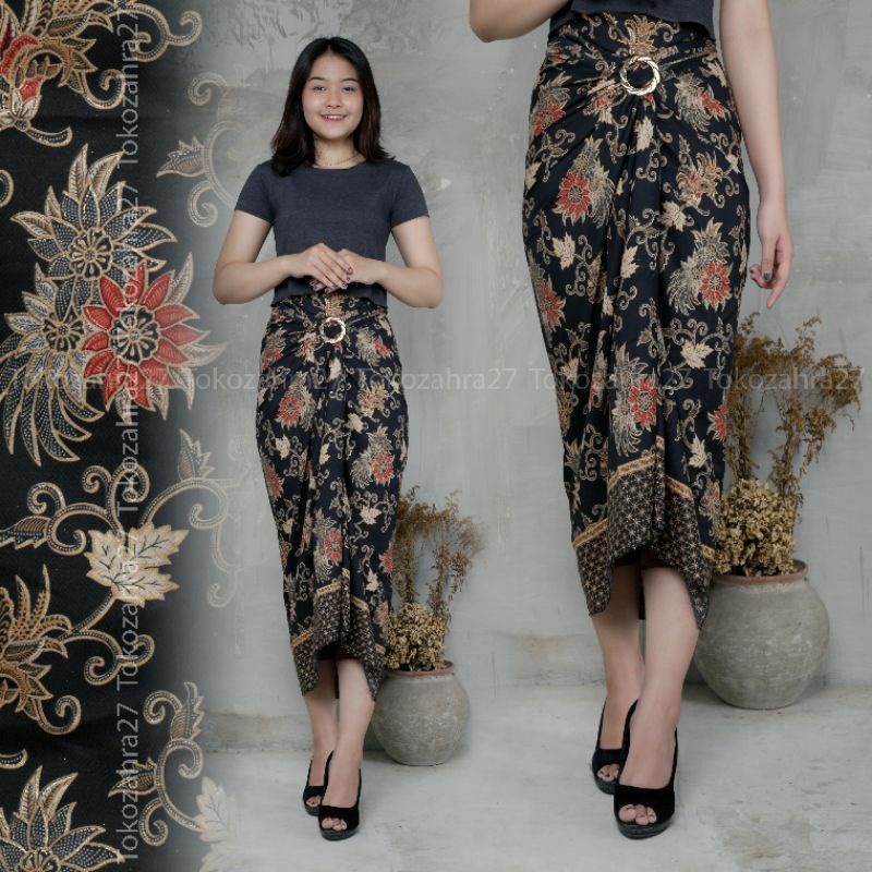 Latest Floral Motif Batik Wrapped Skirt / Drawstring Skirt / Kebaya ...