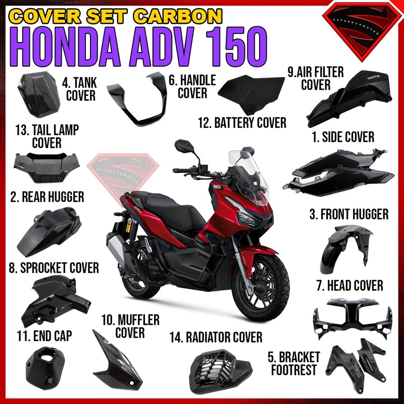 FULL SET COVER CARBON HONDA ADV150 ADV 150 KIT MUFFLER EXHAUST COVER ...